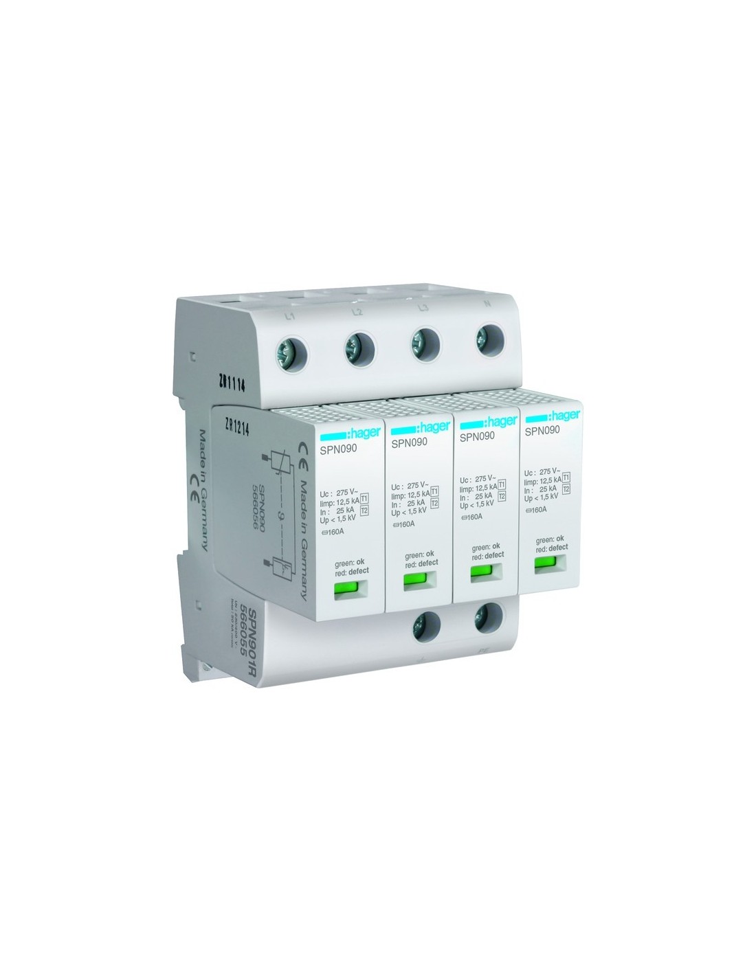 SPD Ogranicznik przepięć T1+T2 MOV 4P sieć TN-S Iimp50 kA Up?1,5kV styk ...